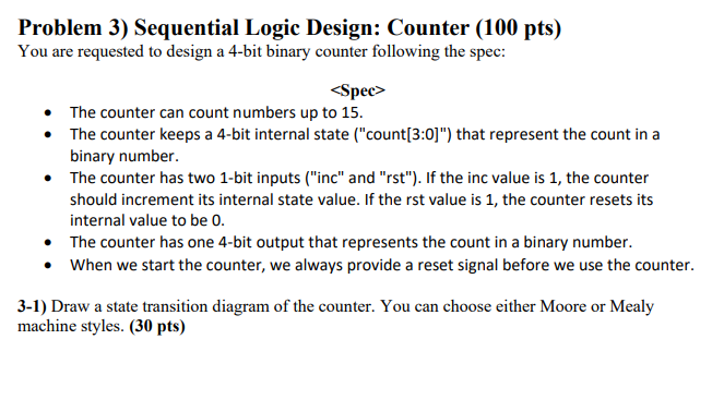 Problem 3) ﻿Sequential Logic Design: Counter (100 | Chegg.com