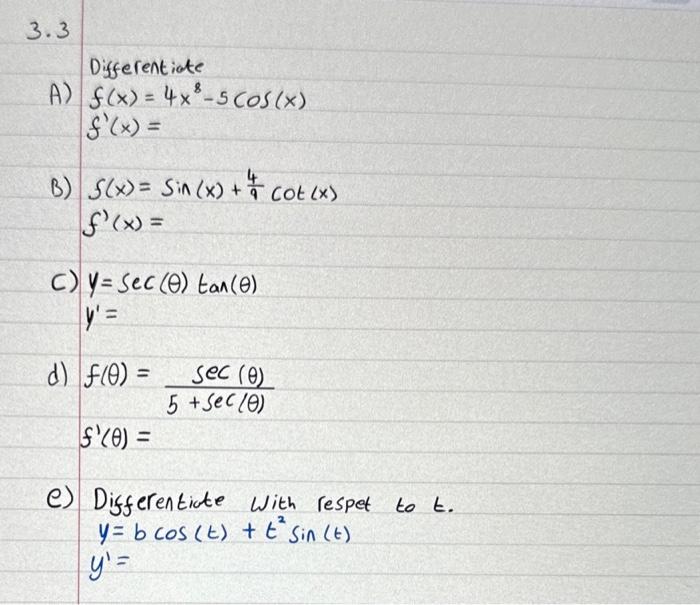 Solved Differentiate f(x)=4x8−5cos(x)f′(x)= A) | Chegg.com