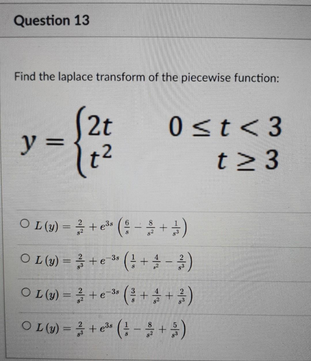 Solved Question 13 Find the laplace transform of the | Chegg.com