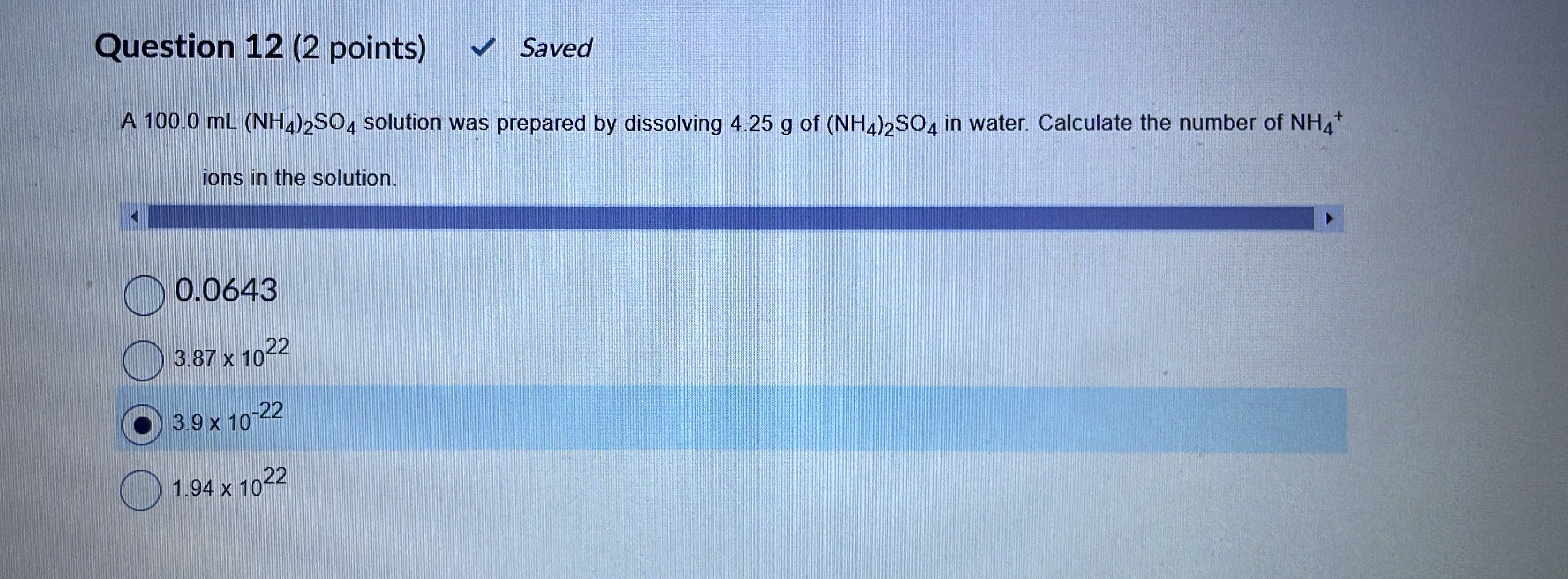 Solved Question 12 (2 ﻿points)SavedA 100.0mL(NH4)2SO4 | Chegg.com