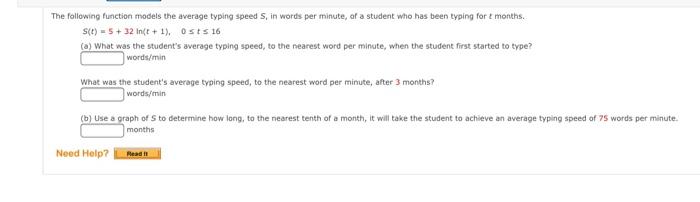 Solved The following function models the average typing | Chegg.com