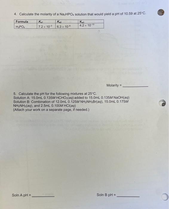 Solved 4. Calculate the molarity of a Na2HPO4 solution that | Chegg.com