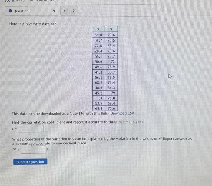 Solved Here is a bivariate data set. This data can be | Chegg.com