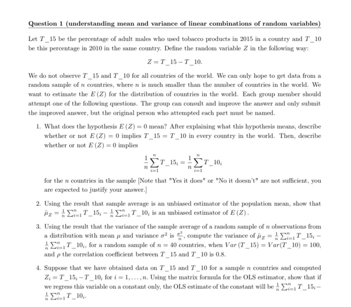 Solved Question 1 (understanding mean and variance of linear | Chegg.com