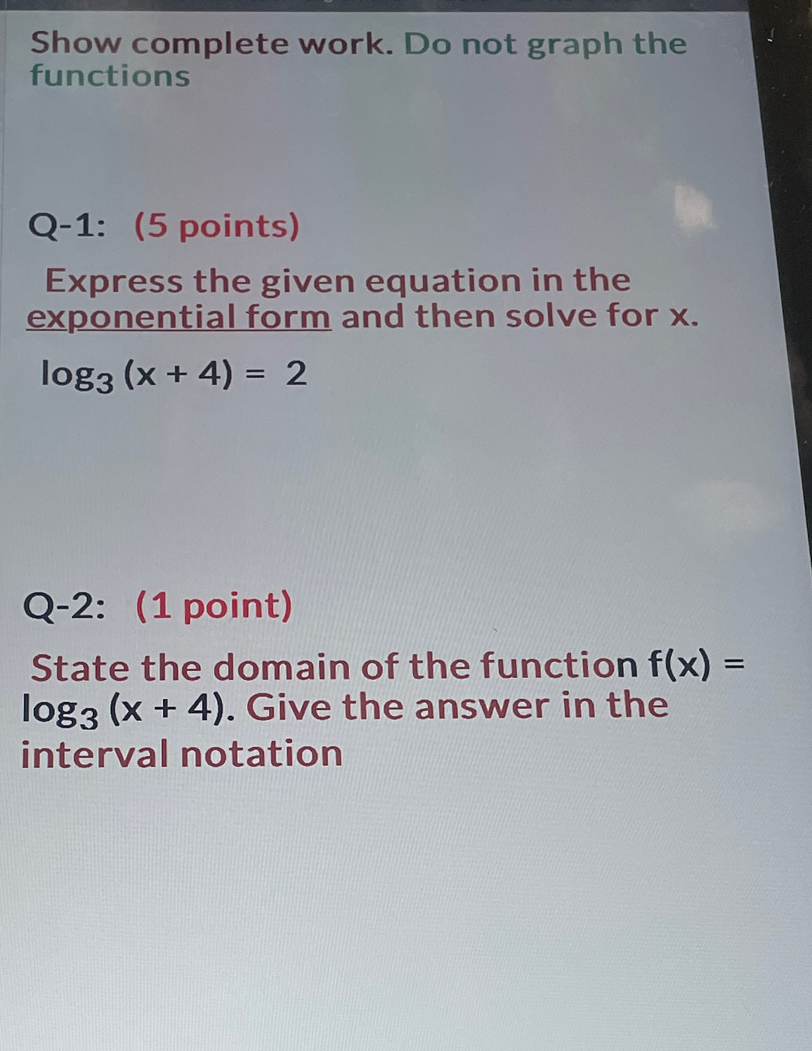 Solved Show complete work. Do not graph the functionsQ-1: (5 | Chegg.com