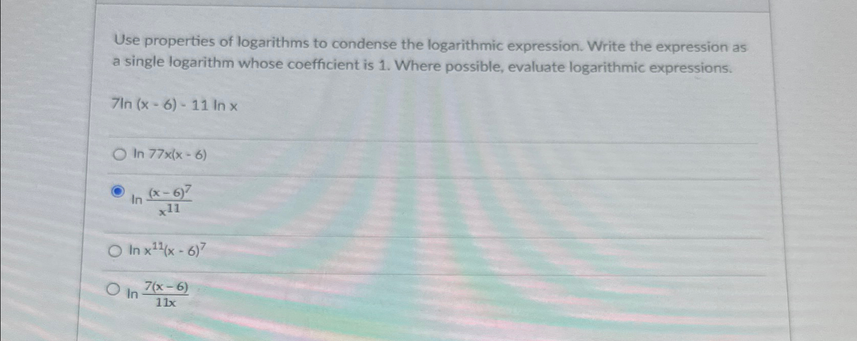 Solved Use properties of logarithms to condense the | Chegg.com