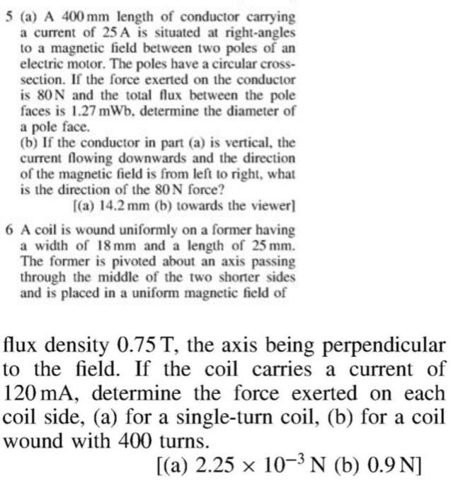Solved 5 (a) A 400 mm length of conductor carrying a current | Chegg.com