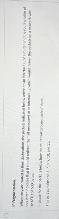 Solved IP Fragmentation: When they are routed to their | Chegg.com