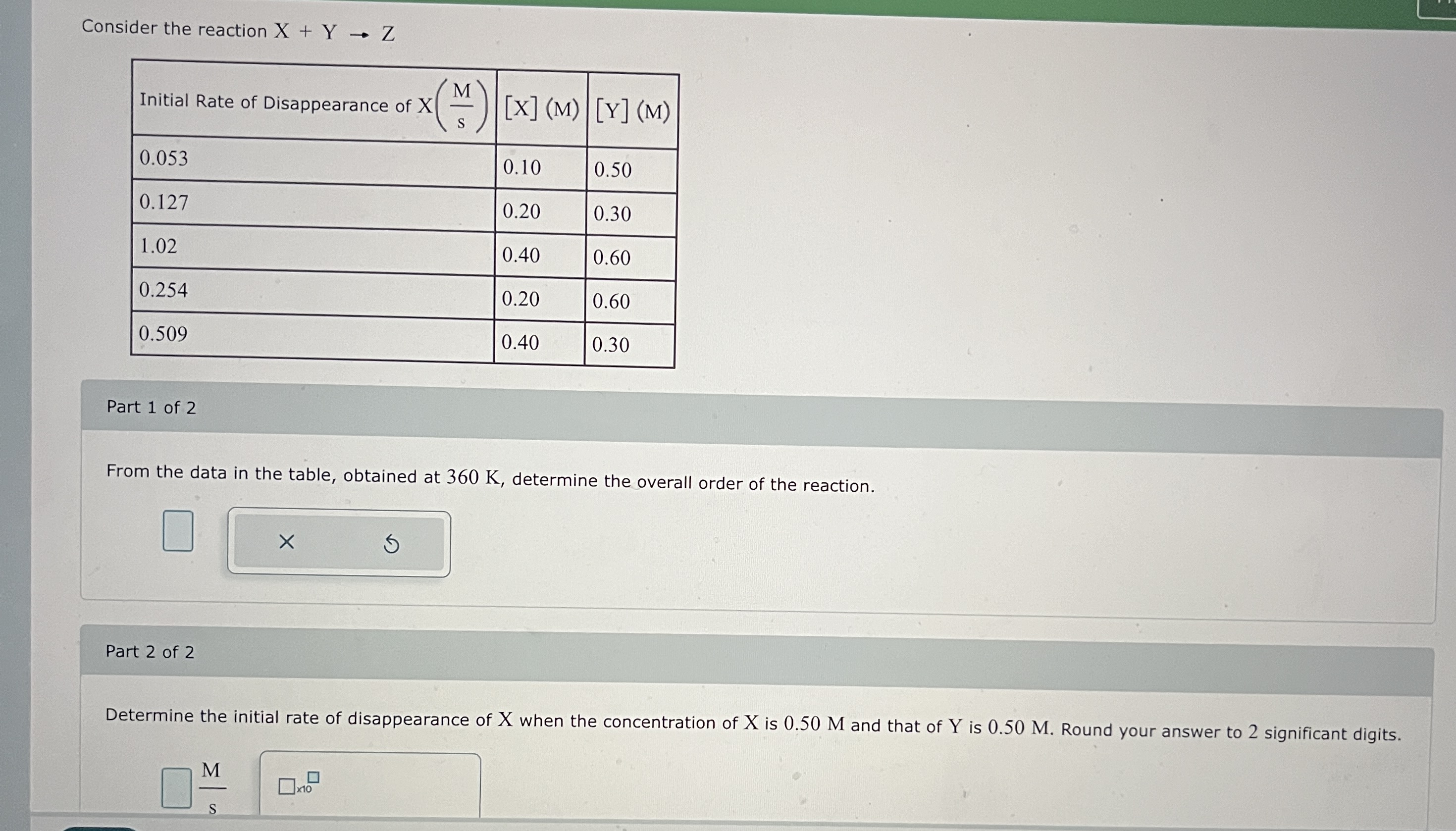 Solved Consider the reaction x+Y→ZPart 1 ﻿of 2From the data | Chegg.com