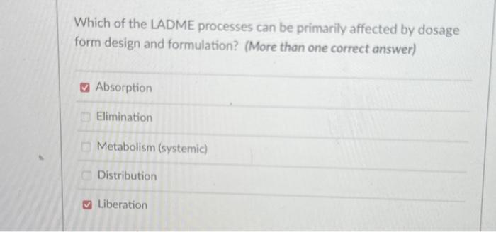 Solved Which of the LADME processes can be primarily | Chegg.com
