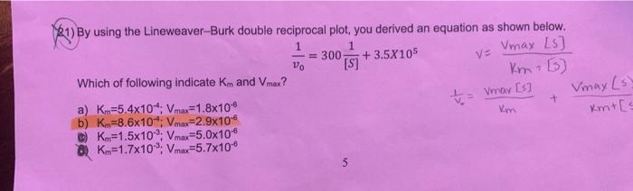 Solved 21) By using the Lineweaver-Burk double reciprocal | Chegg.com
