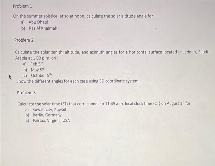 Solved On the summer solstice, at solar noon, calculate the | Chegg.com