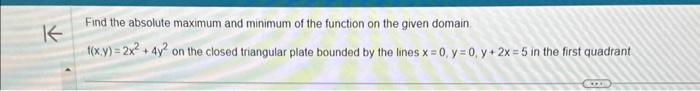 Solved Find the absolute maximum and minimum of the function | Chegg.com
