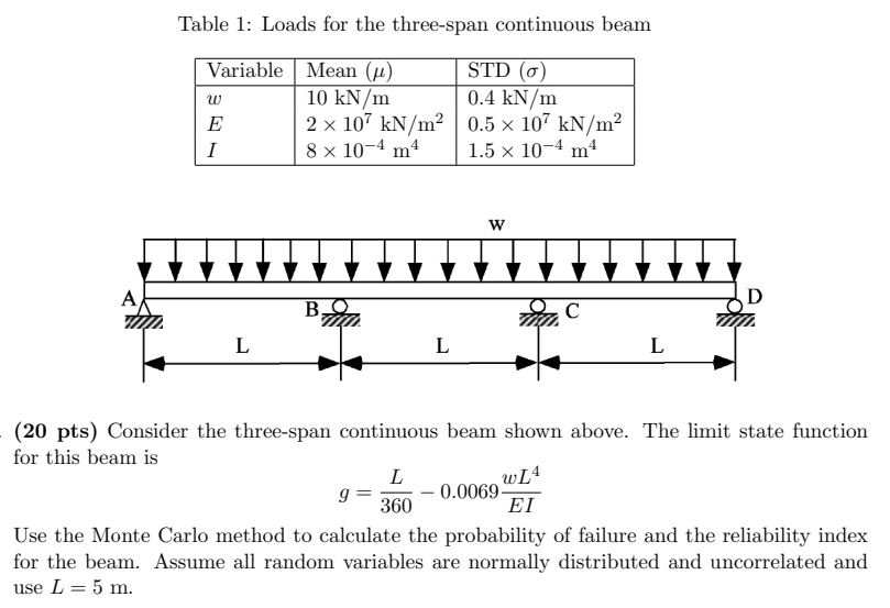 Solved Table 1: Loads for the three-span continuous | Chegg.com