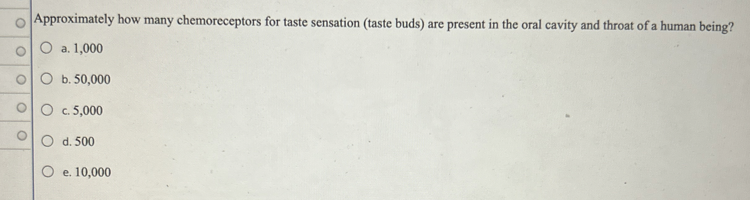 Solved Approximately how many chemoreceptors for taste | Chegg.com