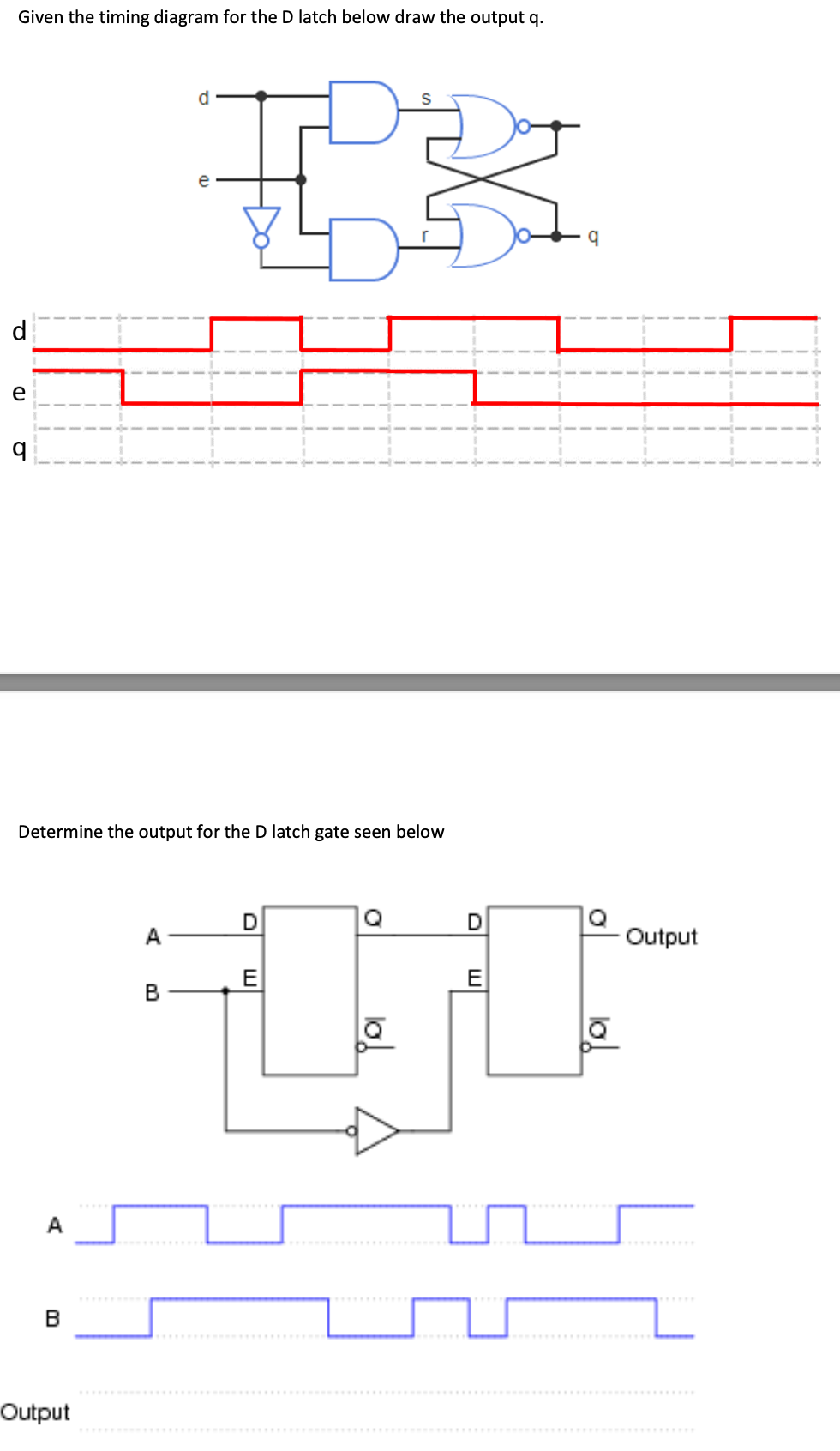 Solved Given the timing diagram for the D ﻿latch below draw | Chegg.com