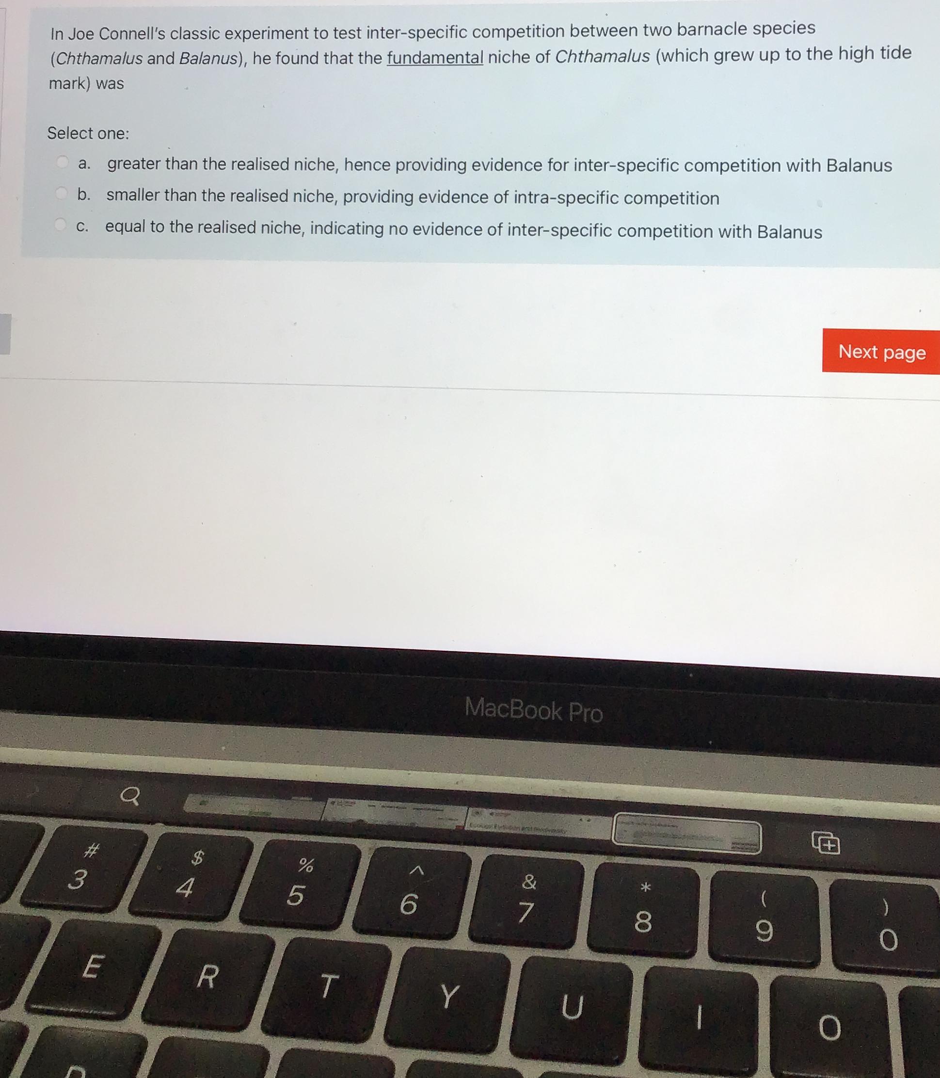 Solved In Joe Connell's classic experiment to test | Chegg.com