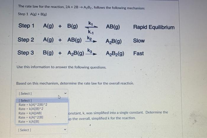 Solved The rate law for the reaction, 2A + 2B AB2, follows | Chegg.com
