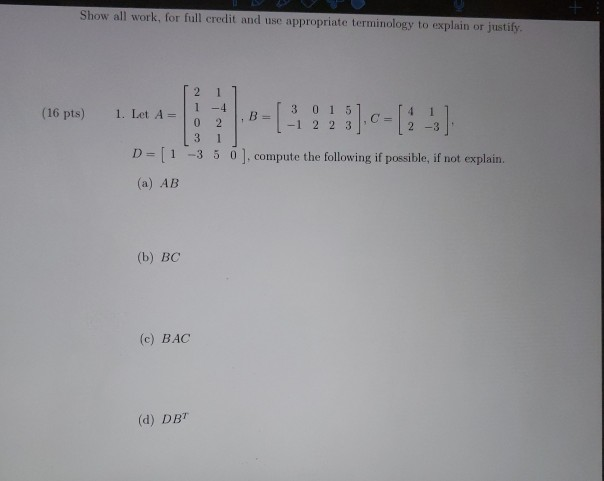 Solved Show all work, for full credit and use appropriate | Chegg.com