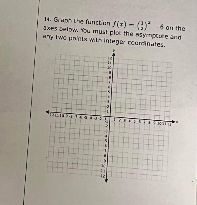 Solved 14. Graph the function f(x)=(21)x−6 on the axes | Chegg.com