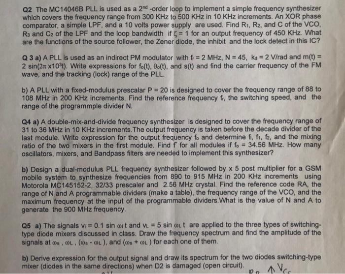 Solved Q2 The MC14046B PLL is used as a 2nd -order loop to | Chegg.com