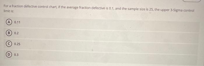 Solved For a fraction defective control chart, if the | Chegg.com
