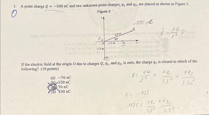 Solved A point charge Q=−500nC and two unknown point | Chegg.com