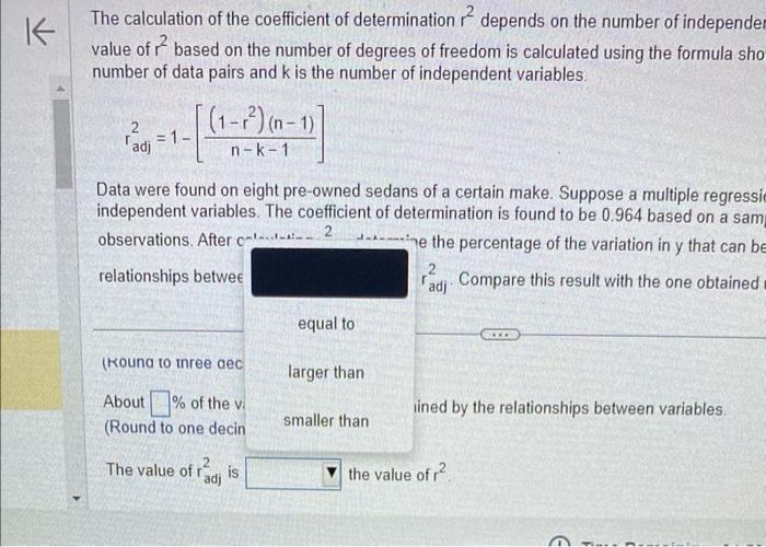 Solved The calculation of the coefficient of determination | Chegg.com