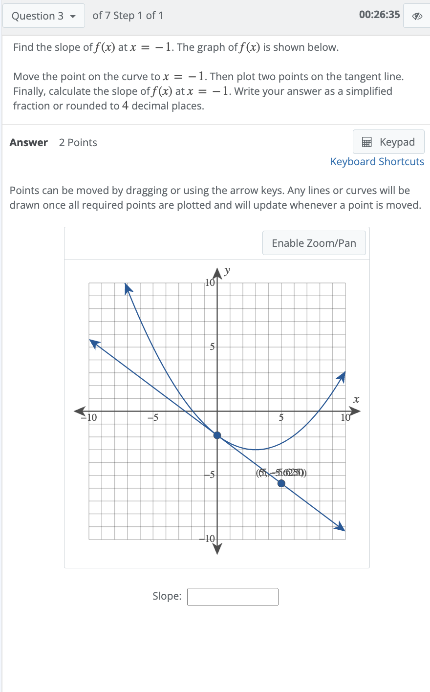 Solved of 7 ﻿Step 1 ﻿of 100:26:35Find the slope of f(x) ﻿at | Chegg.com