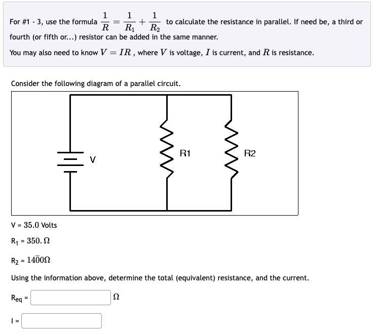 Solved For #1 - 3, ﻿use the formula 1R=1R1+1R2 ﻿to calculate | Chegg.com