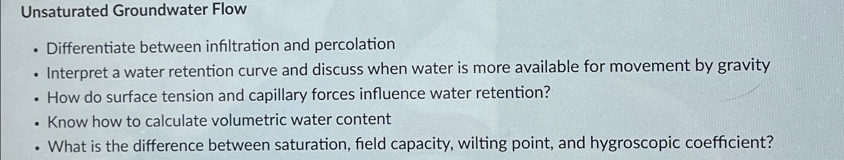 Solved Unsaturated Groundwater FlowDifferentiate between | Chegg.com