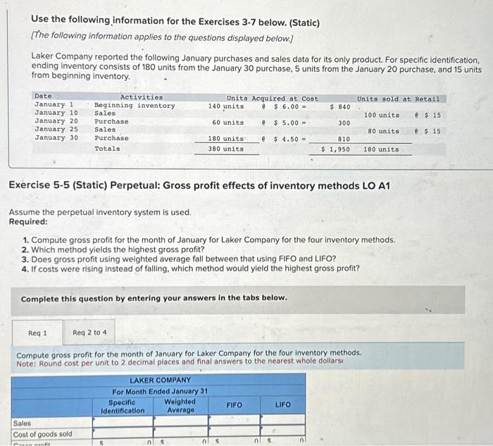 Solved Use the following information for the Exercises 3-7 | Chegg.com