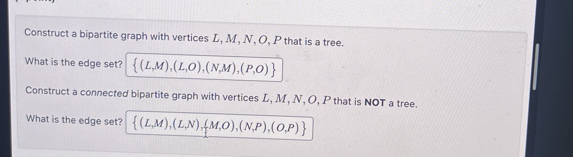 Solved Construct A Bipartite Graph With Vertices Lmnop 