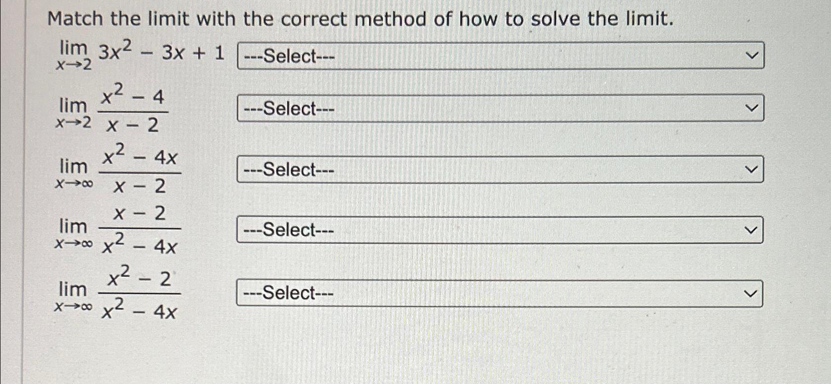 Solved Match the limit with the correct method of how to | Chegg.com