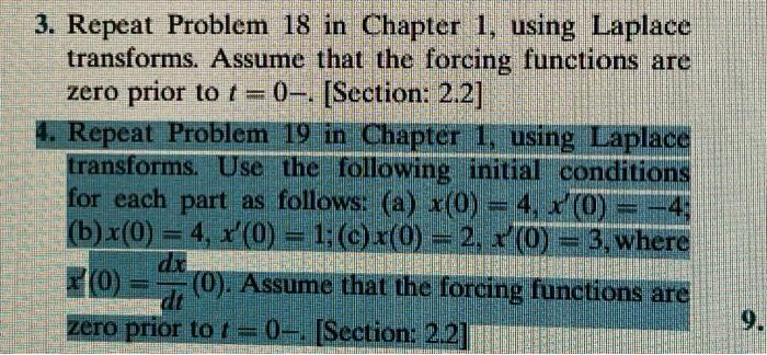 3. Repeat Problem 18 in Chapter 1, using Laplace | Chegg.com