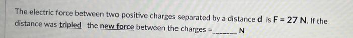 Solved The electric force between two positive charges | Chegg.com