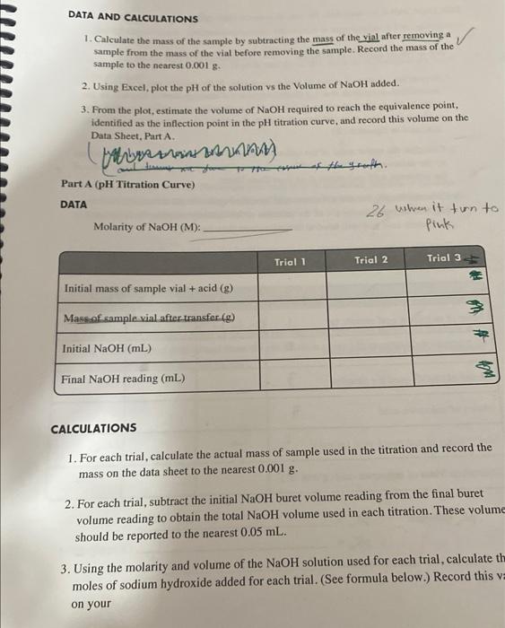 Solved 1. Calculate the mass of the sample by subtracting | Chegg.com