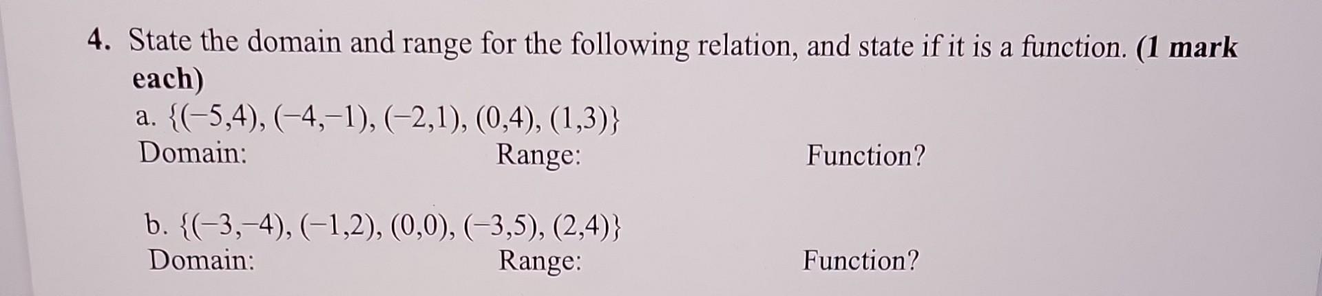 Solved 4. State the domain and range for the following | Chegg.com
