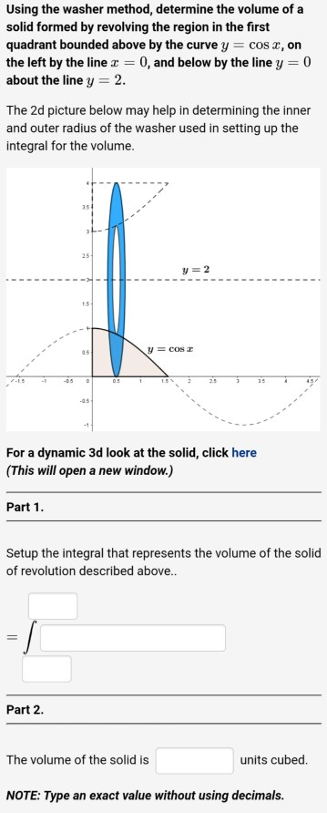 Solved Using the washer method, determine the volume of a | Chegg.com