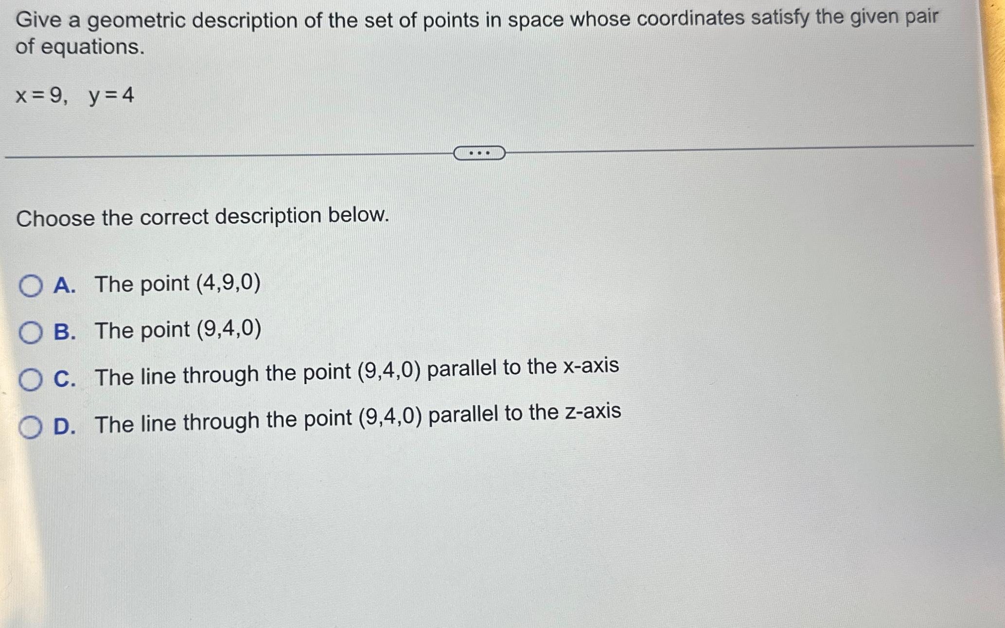 Solved Give a geometric description of the set of points in | Chegg.com