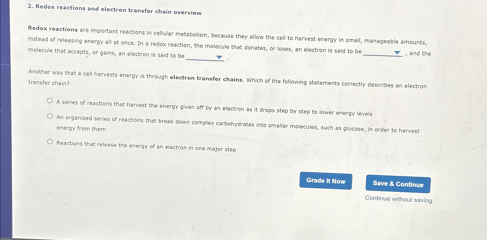 Solved Redox reactions and electron transfer chain | Chegg.com