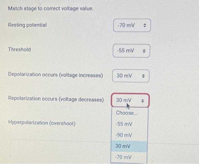 Solved Match stage to correct voltage value. Resting | Chegg.com