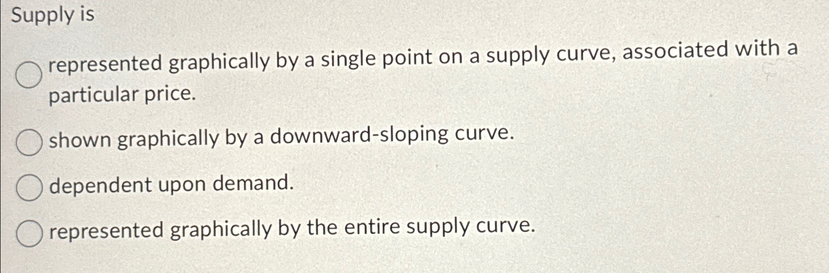 Solved Supply isrepresented graphically by a single point on | Chegg.com