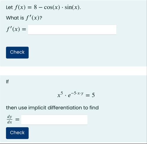 Solved Let f(x)=8-cos(x)*sin(x).What is | Chegg.com