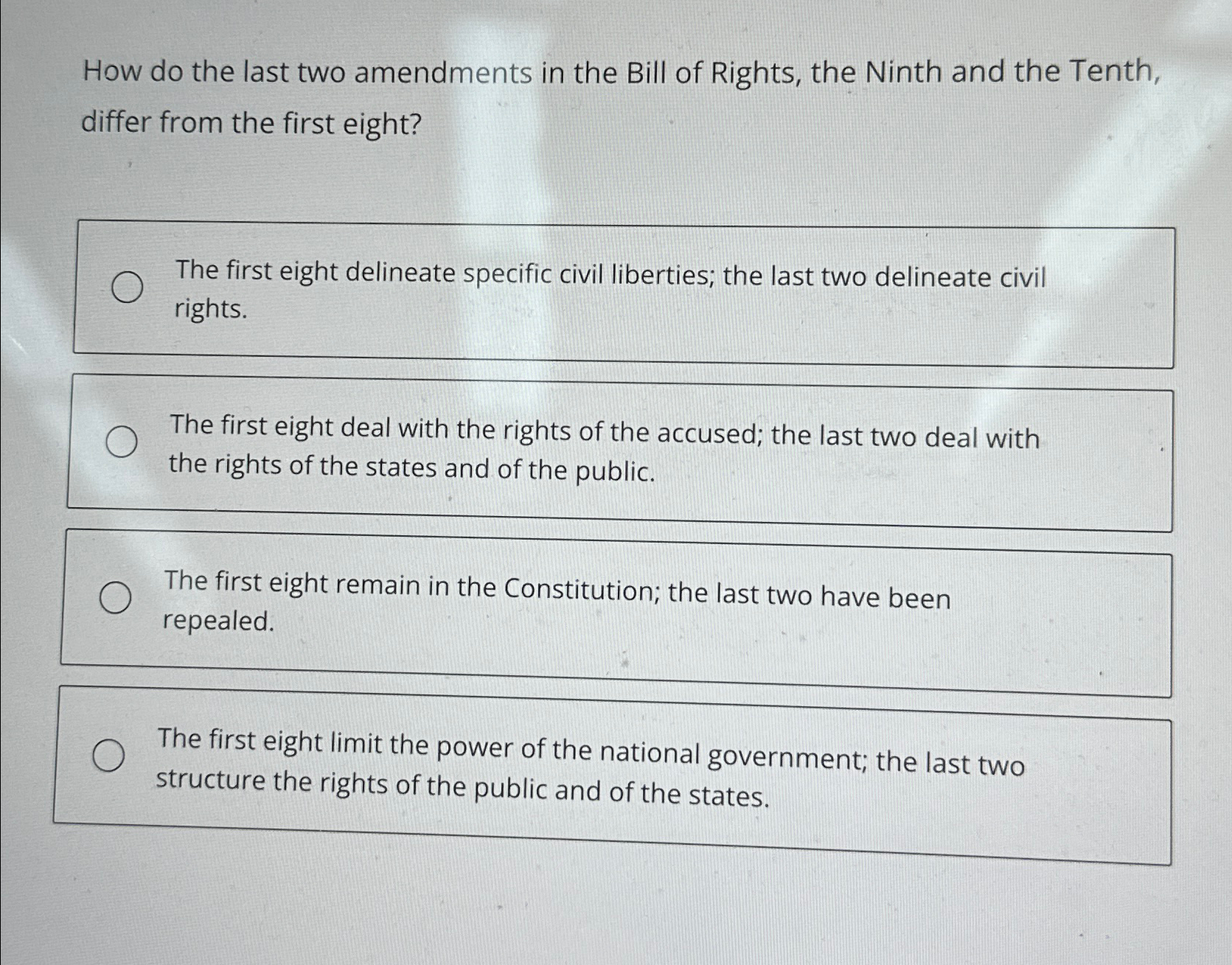 Solved How do the last two amendments in the Bill of Rights, | Chegg.com