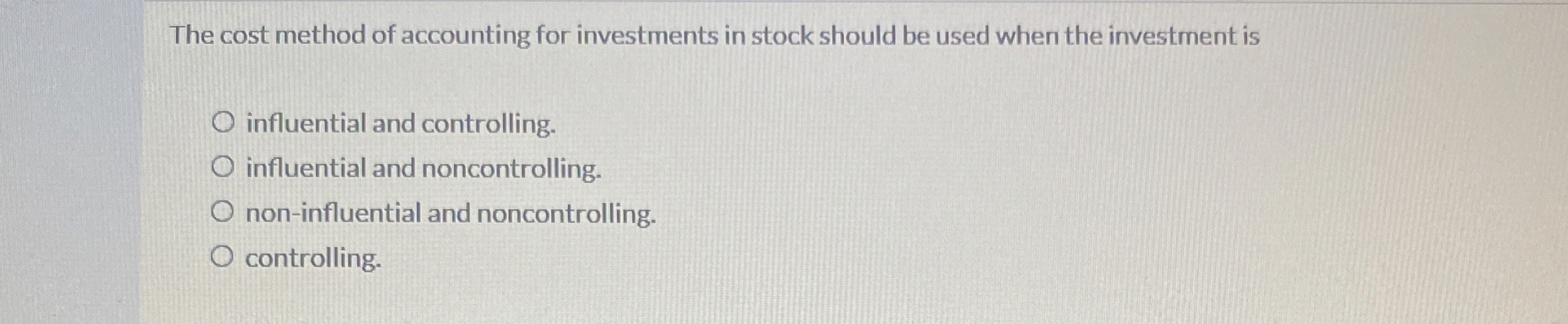 Solved The cost method of accounting for investments in | Chegg.com