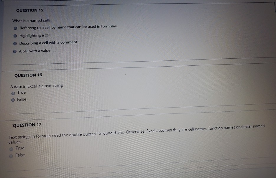 Solved QUESTION 15 What Is A Named Cell Referring To A Cell Chegg