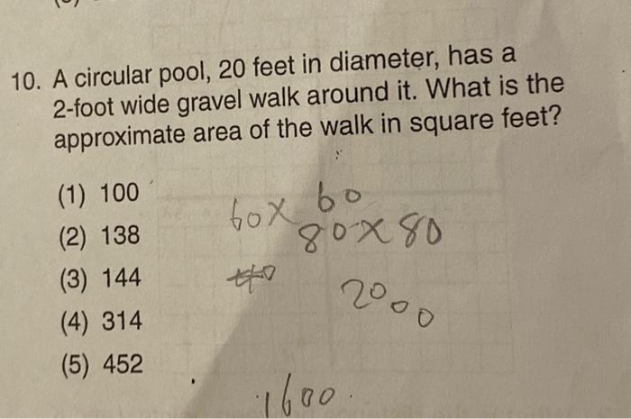 Solved 10. A circular pool, 20 feet in diameter, has a | Chegg.com
