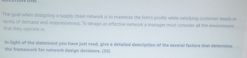 Solved The goal when designing a supply chain network is to | Chegg.com
