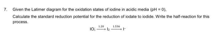 Solved 7. Given the Latimer diagram for the oxidation states | Chegg.com